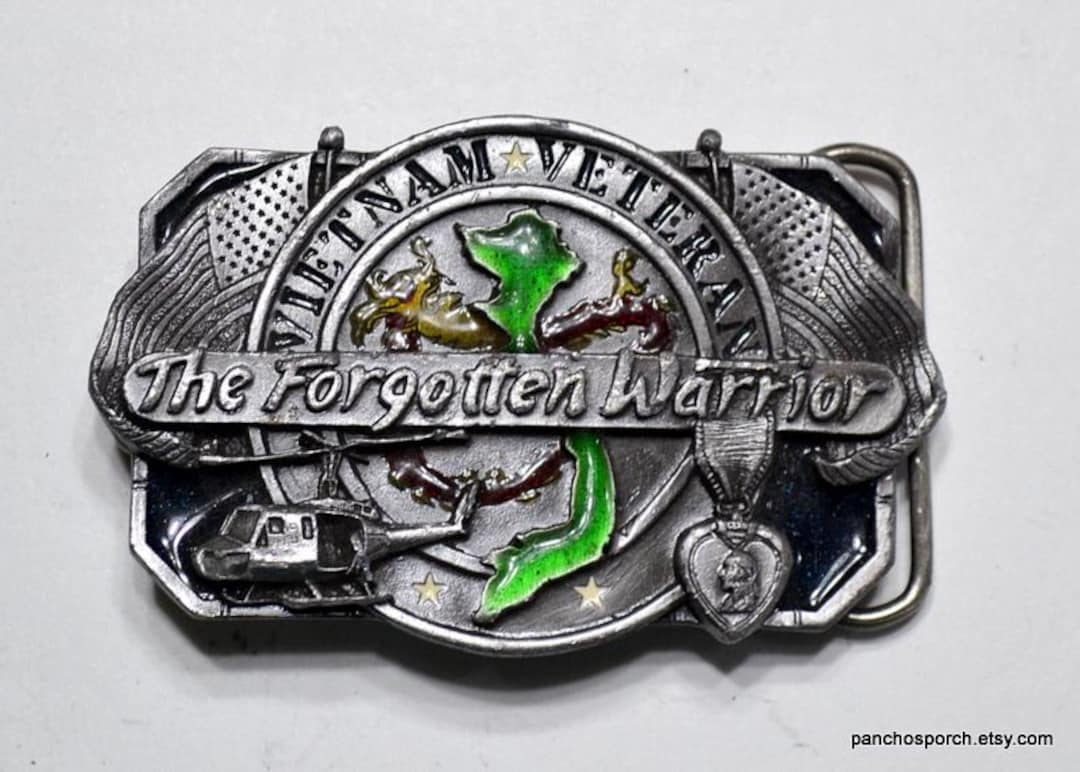 Vintage VIETNAM VETERAN Belt Buckle the Forgotten Warrior Pewter Enamel ...