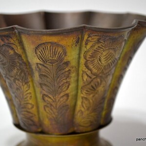 Vintage Etched BRASS Pot Planter Vase Scallop Ruffle Rim Footed Bowl ...