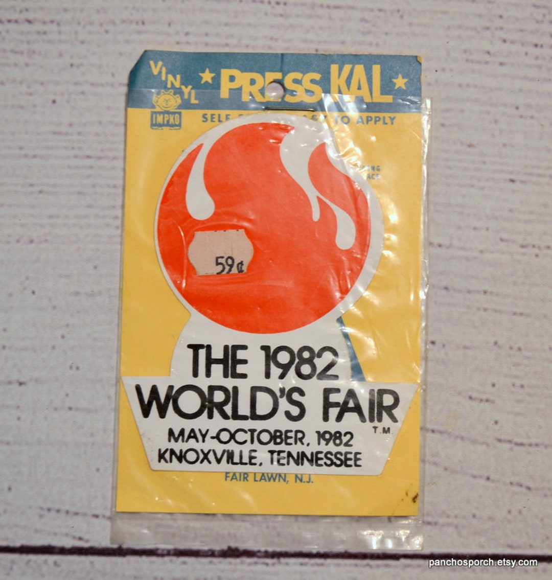 Vintage 1982 Worlds Fair Sticker Decal Press Kal Vinyl Red Black White ...