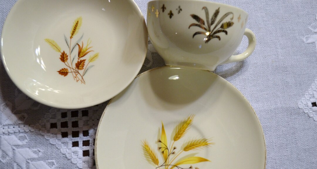 Vintage Wheat Pattern Plates and Cup Lot White Gold Replacement Craft ...