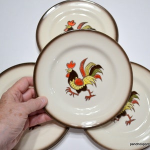 Vintage Red Rooster Salad Plates: Retro Farmhouse Kitchen Dinnerware ...