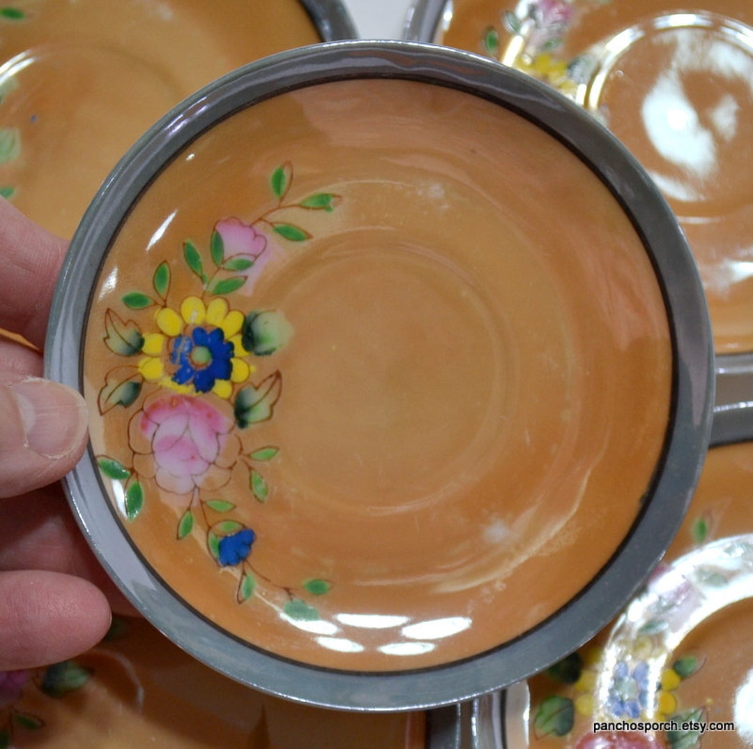 Vintage LUSTERWARE Saucer Set of 5 Hand Painted Floral Pattern ...