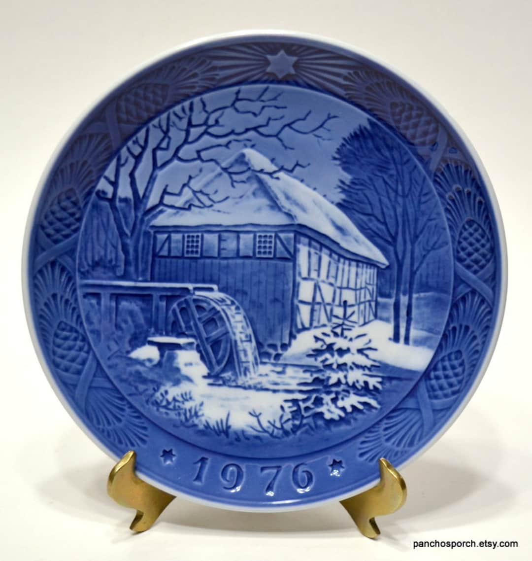 Vintage ROYAL COPENHAGEN Annual Plate 1978 Vibaek Water Mill Blue White ...