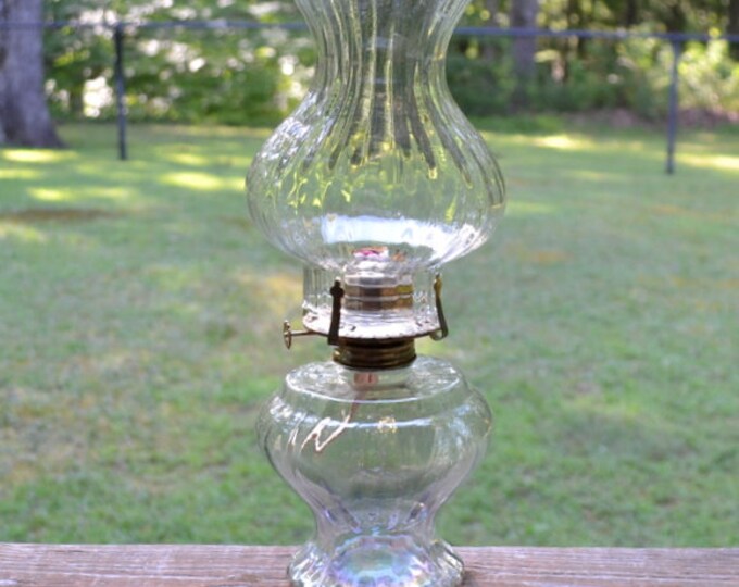 Vintage Iridescent Clear Glass Oil Lamp Delicate Ribbed Chimney Accent ...