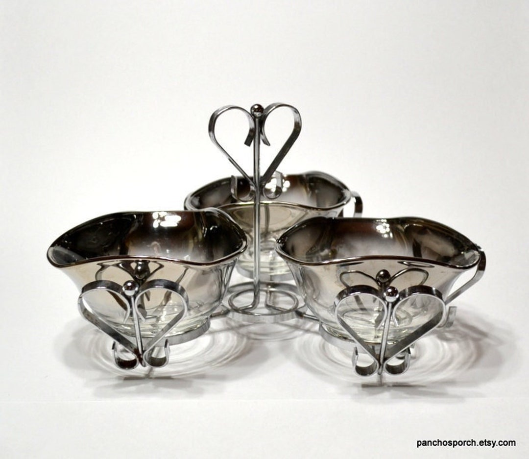 Vintage Silver Fade Condiments Set Three Triangle Glass Bowls - Etsy