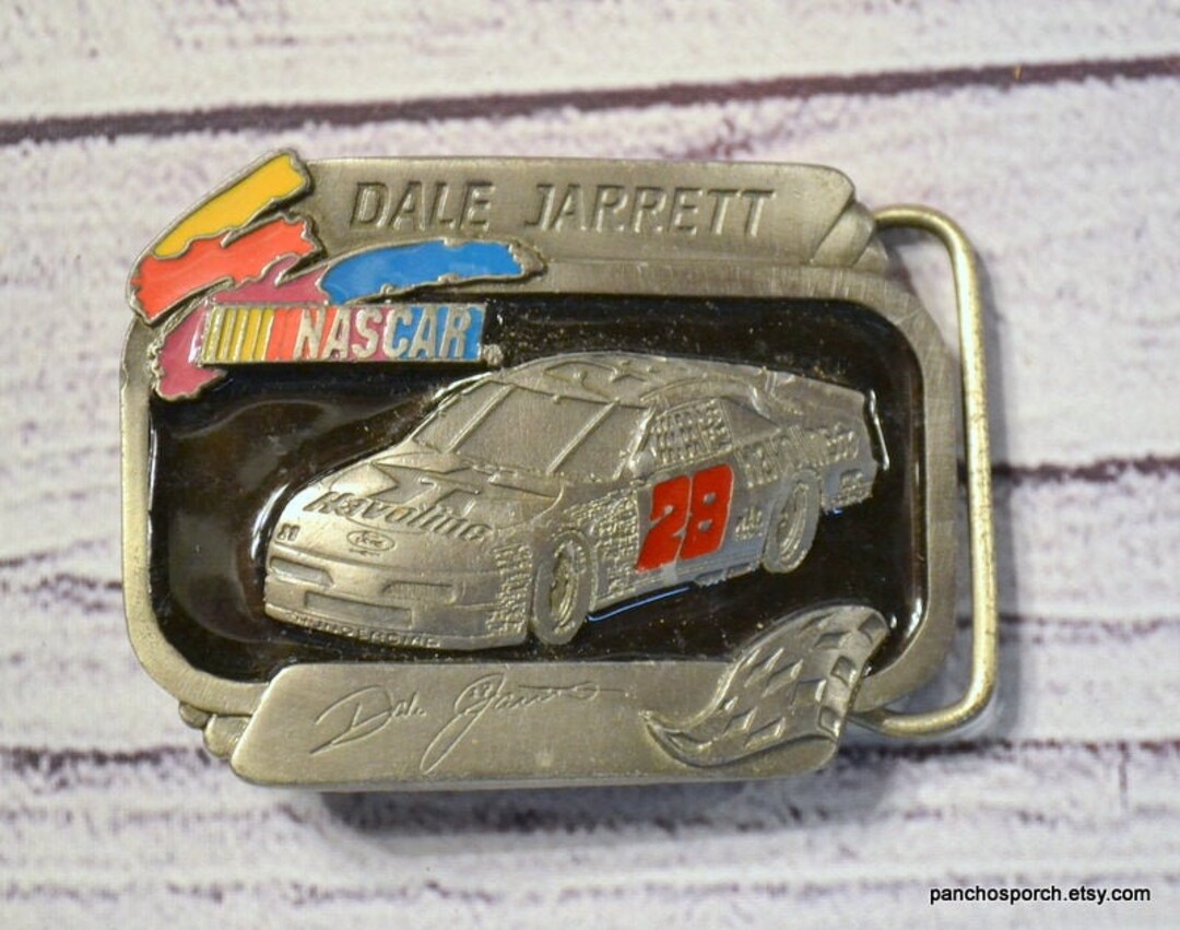 Vintage Dale Jarrett 28 Belt Buckle Pewter Stock Car Racing NASCAR ...