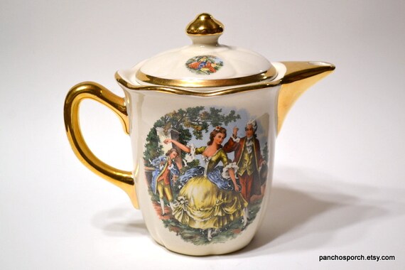 Vintage Teapot Victorian Couple Dancing Warranted 22k Gold - Etsy