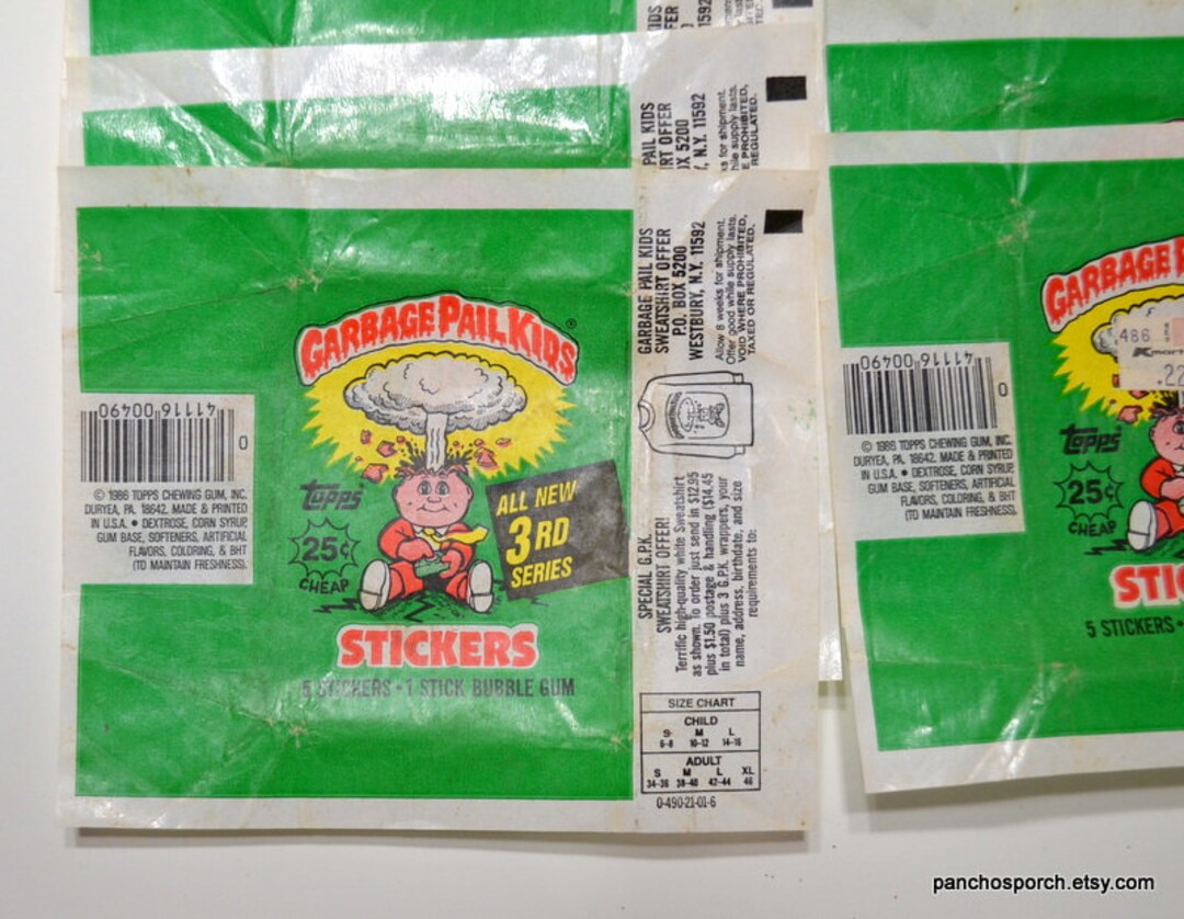 Vintage 1986 Garbage Pail Kids Wrapper Lot - Series 3 Topps - Etsy