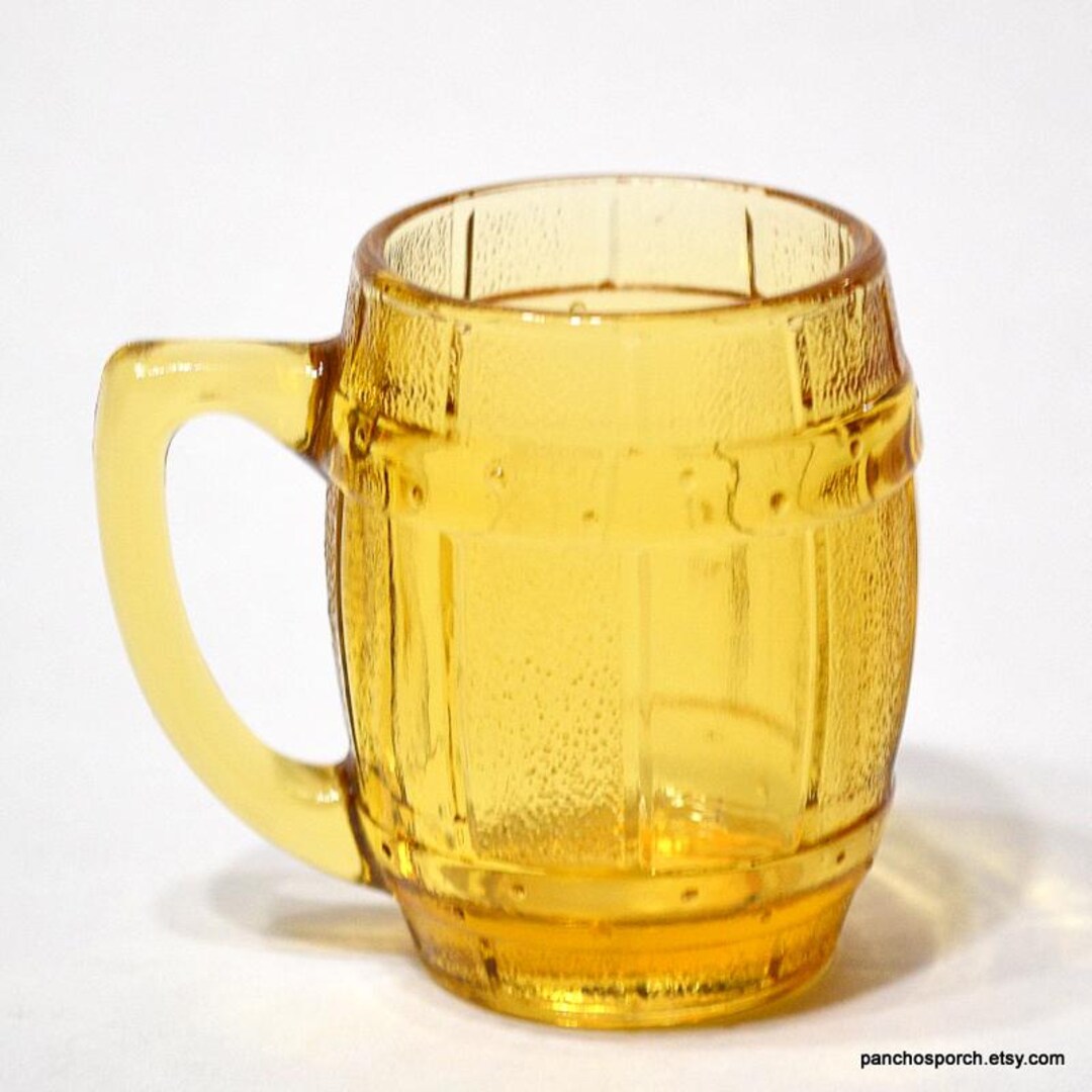 Vintage Amber Glass Barrel Mug Shot Glass Toothpick Holder Miniature ...