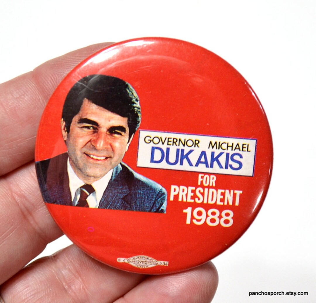 Vintage Michael Dukakis Pin 1988 Political Button Pinback Presidential ...