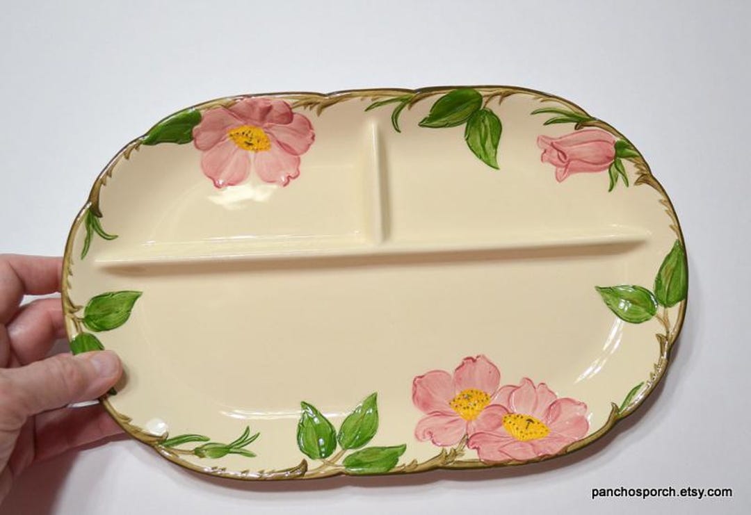 Vintage Franciscan DESERT ROSE Relish Tray Sectioned 3 Part Pink Green ...