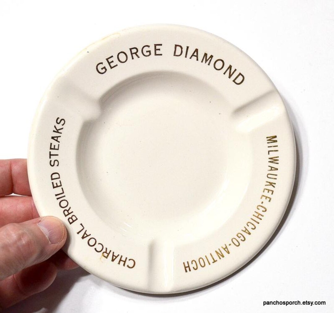 Vintage George Diamond Ashtray: Restaurant Advertising, 22k Gold Trim ...