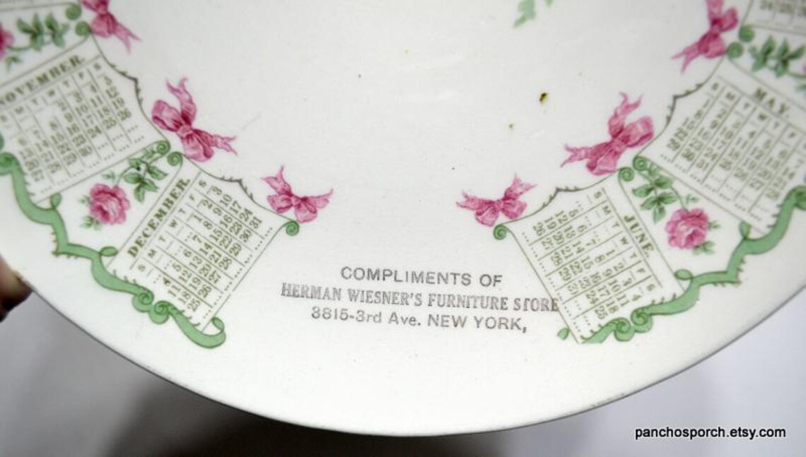 Vintage 1910 Calendar Plate Floral Advertising Herman Weisner Furniture ...
