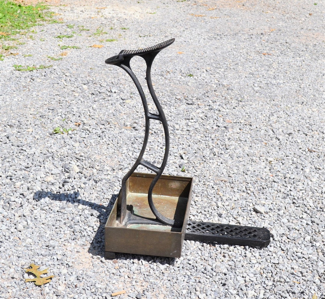 Vintage Cast Iron Shoe Shine Foot Rest: Brass Box Base, Barbershop ...