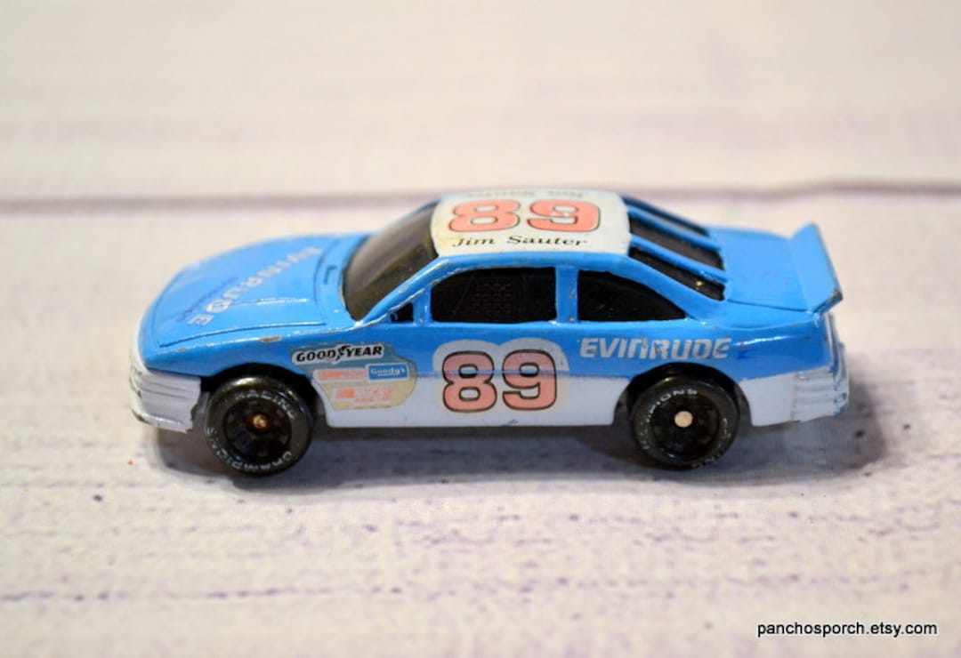 Vintage Jim Sauter 89 Die Cast Car Evinrude Blue Pink NASCAR Stock Car 1990 Collectible Toy Car ...