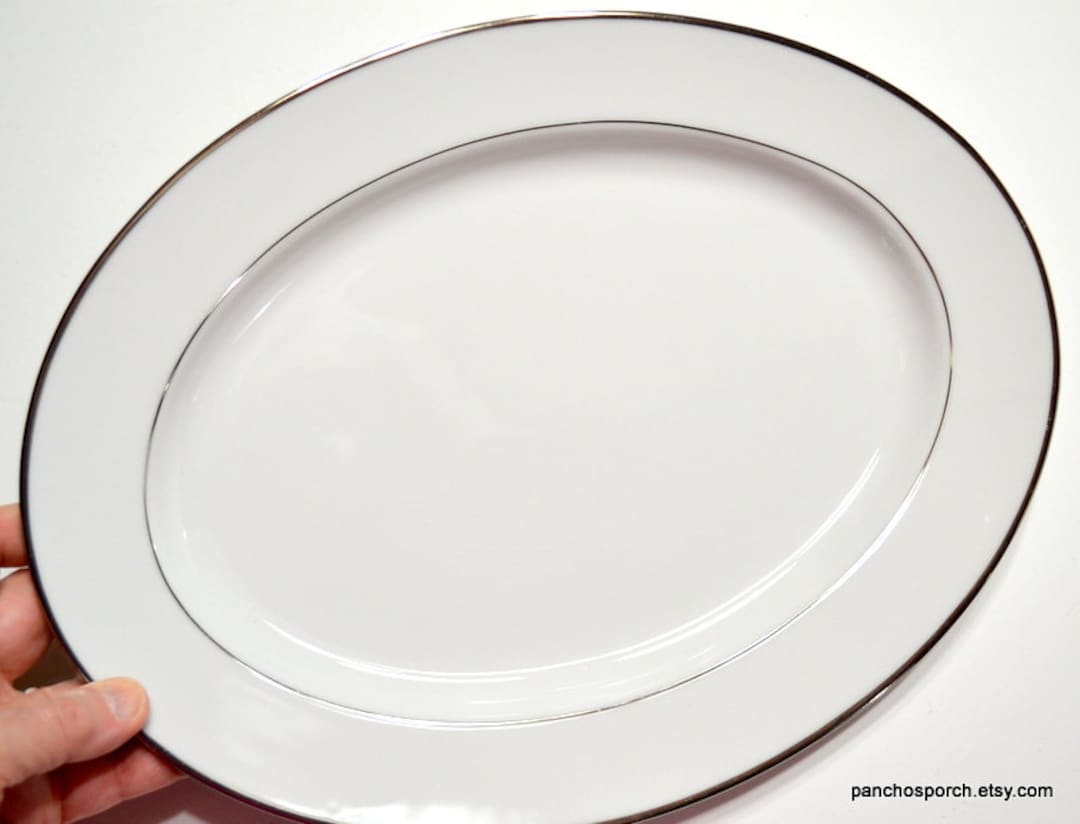 Vintage Noritake Spectrum Platter: 13" Oval White Platinum Trim - Etsy