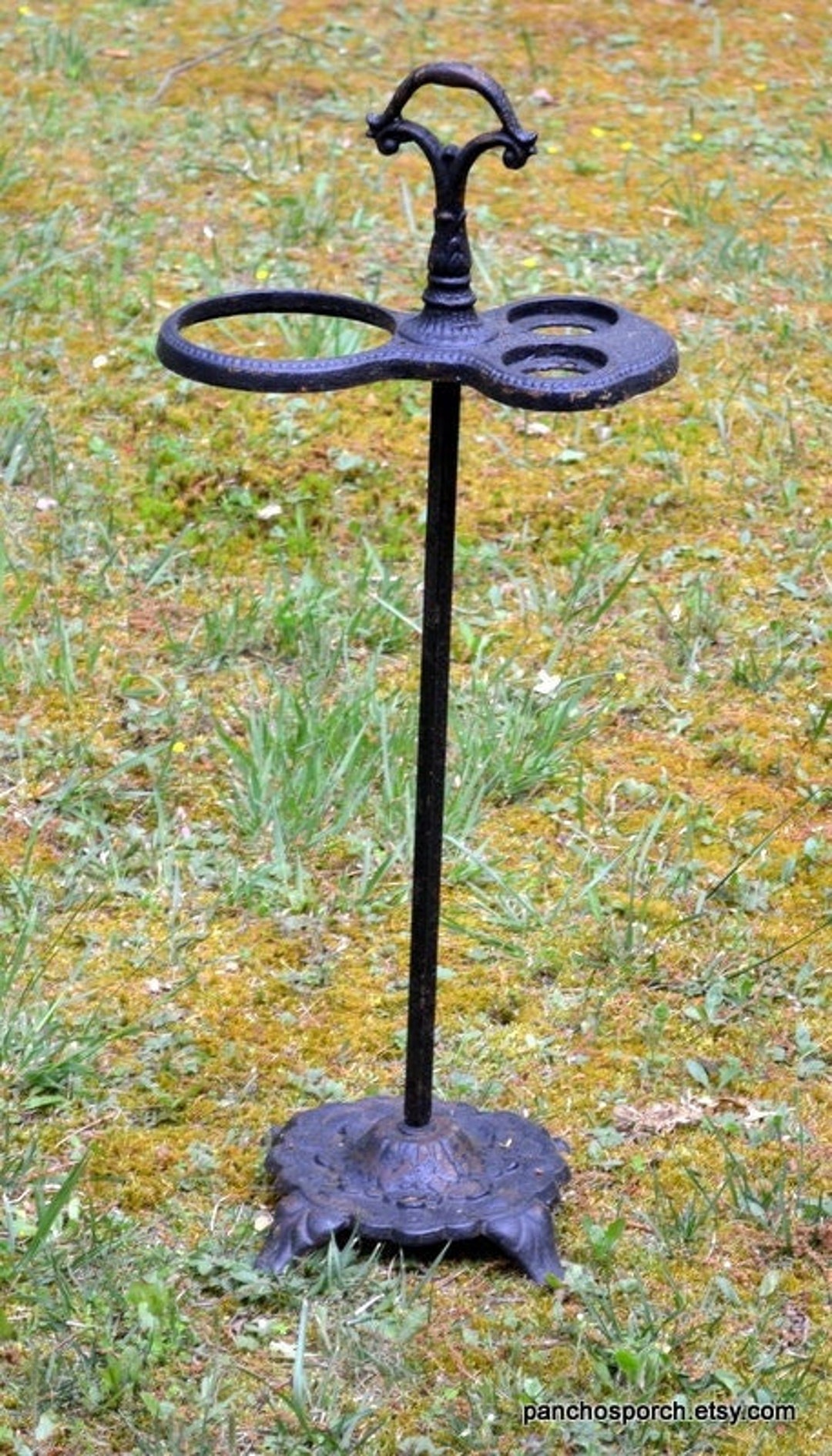 Vintage SMOKING STAND Cast Metal Black Chippy Paint Ornate Portable ...