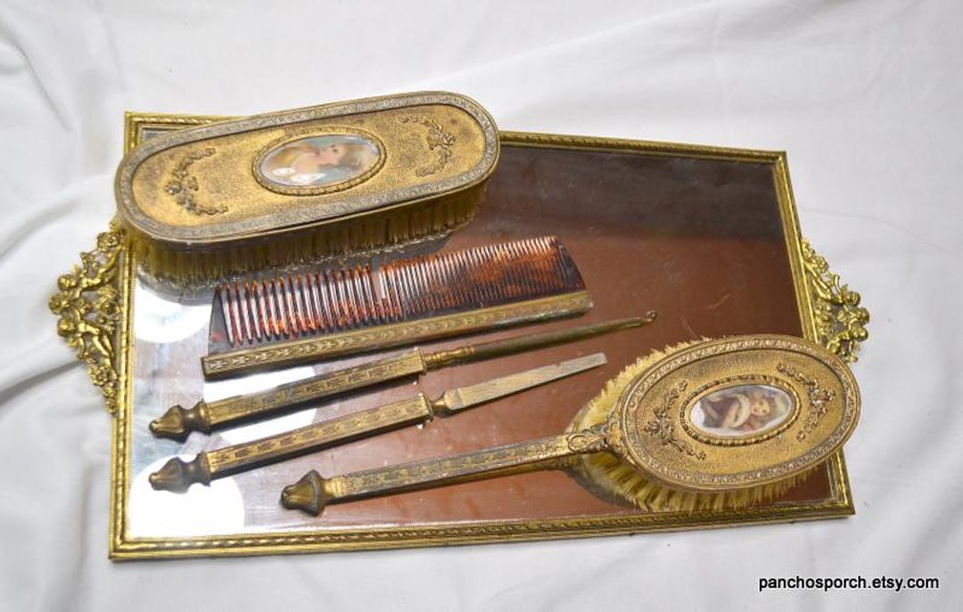 Vintage Vanity Set Brush Mirror Tray Comb Manicure File Victorian Style ...