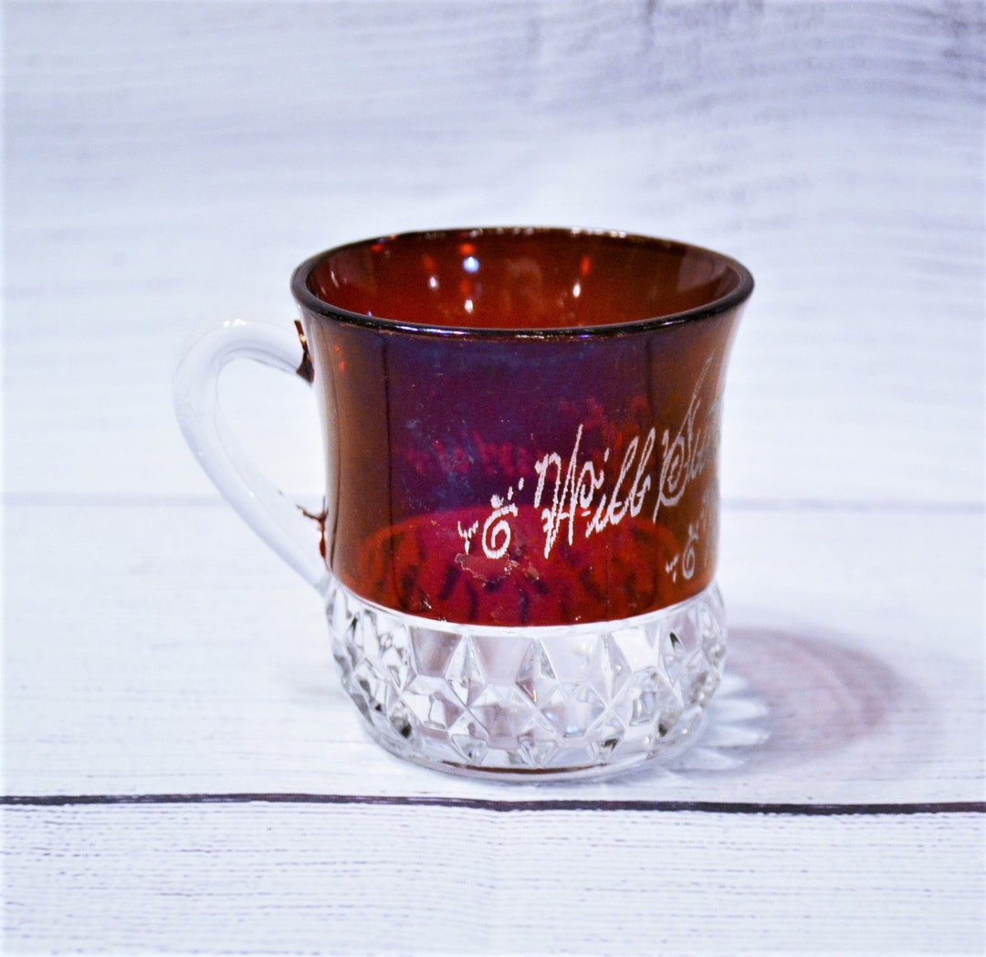 Vintage Ruby Red Flash Souvenir Cup With Handle Engraved Glass Cut to ...
