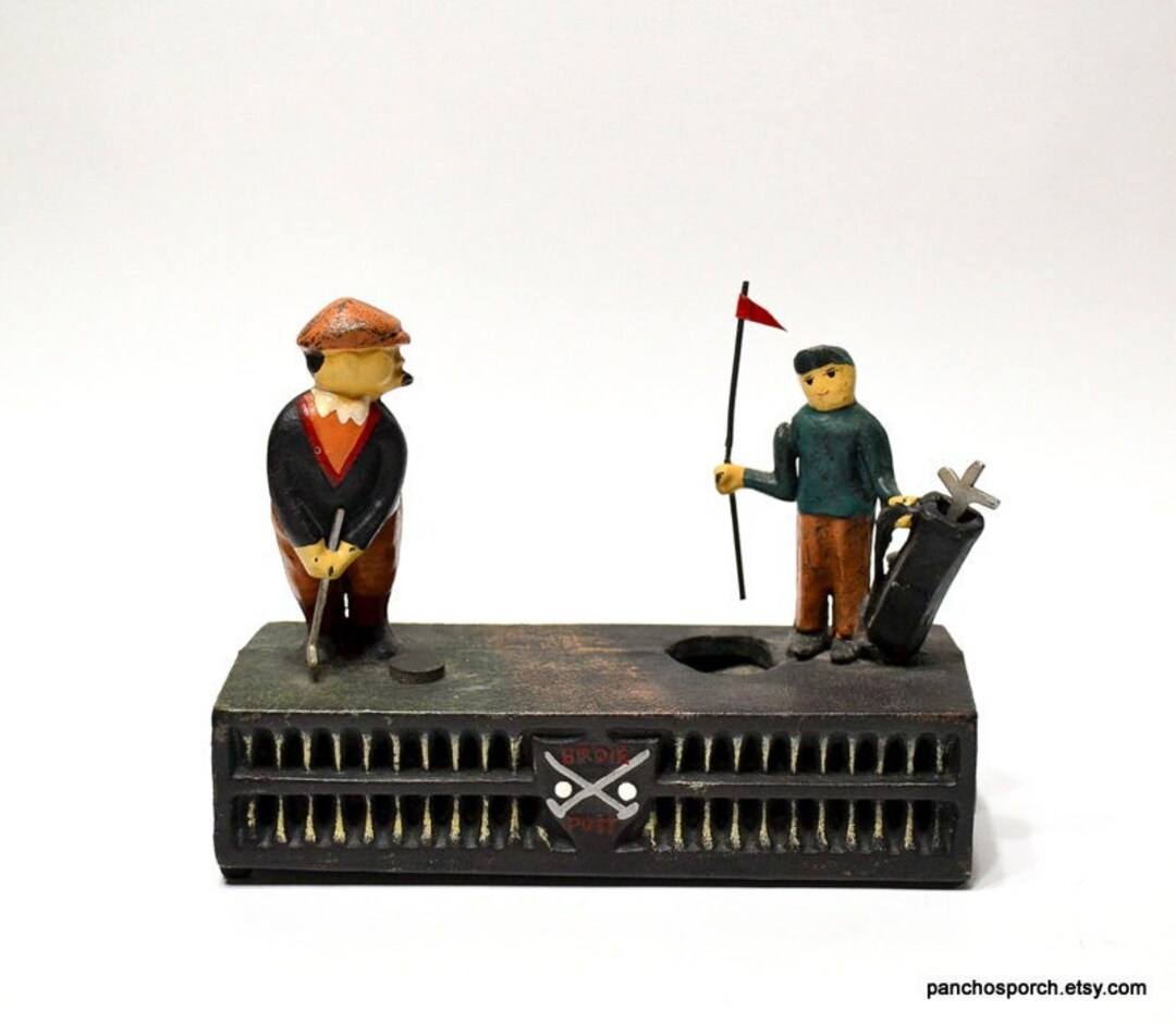 Vintage GOLF Mechanical Bank Cast Iron 1980s Replica Golfer Caddy ...