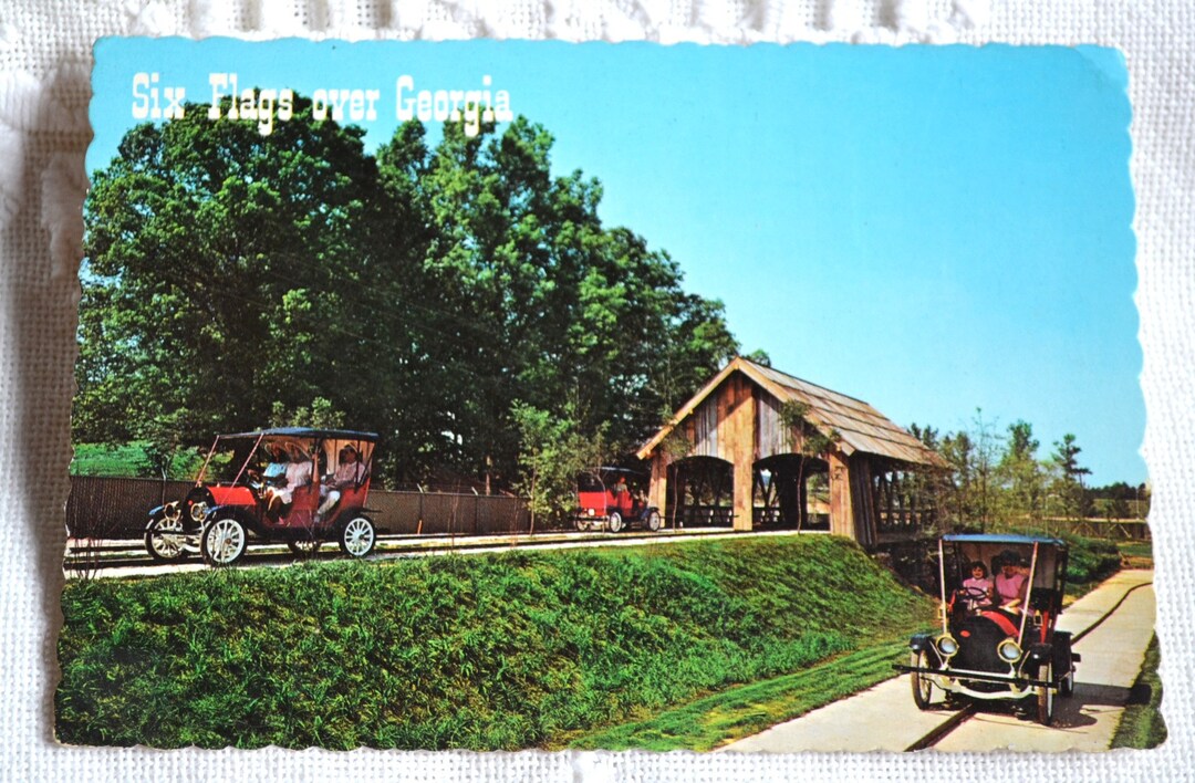 Vintage GEORGIA Postcard Six Flags Over Geirgia Antique Cars Used Post ...