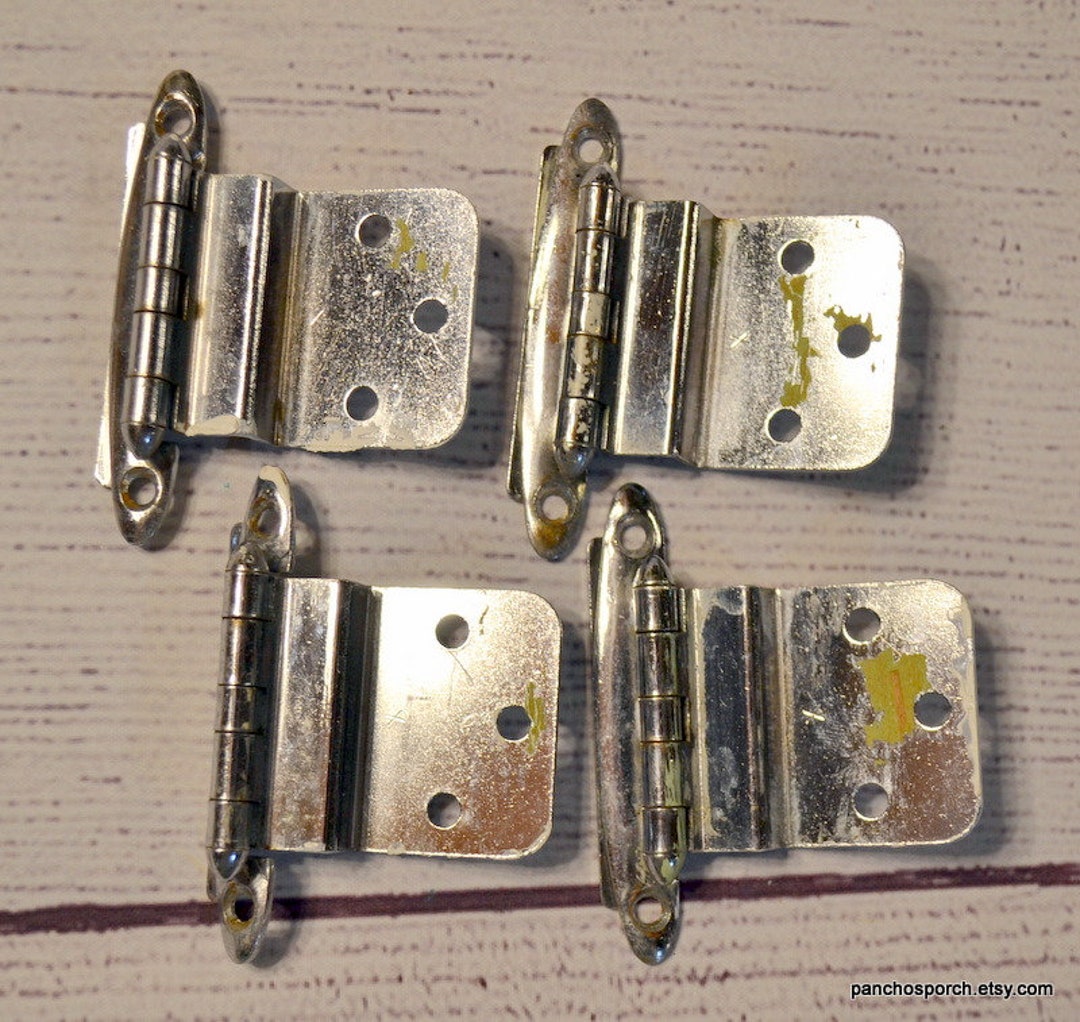 Vintage Chrome Kitchen Cabinet Hinge Set of 4 Offset Metal Hinges Mid ...