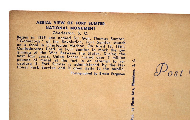 Vintage South Carolina Postcard: Fort Sumner National Monument ...