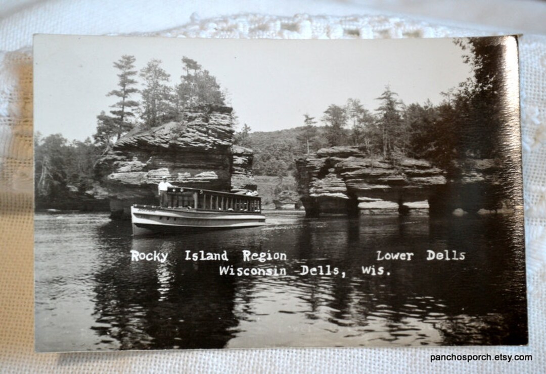 Vintage WISCONSIN Postcard Rocky Island Region Dells Black White Souvenir Post Card Americana ...