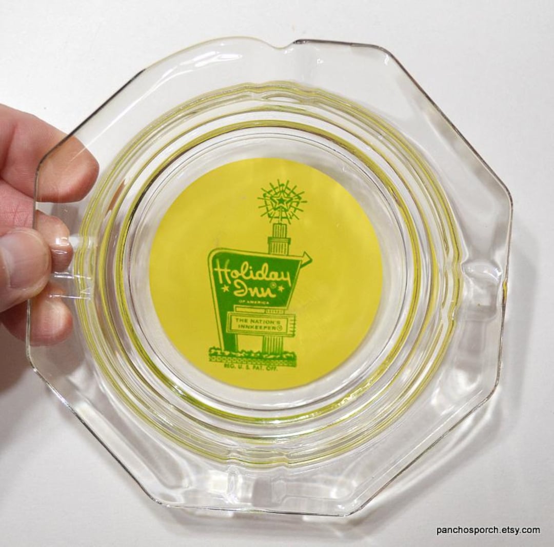 Vintage HOLIDAY INN Glass Ashtray Motel Hotel Yellow Green Logo ...