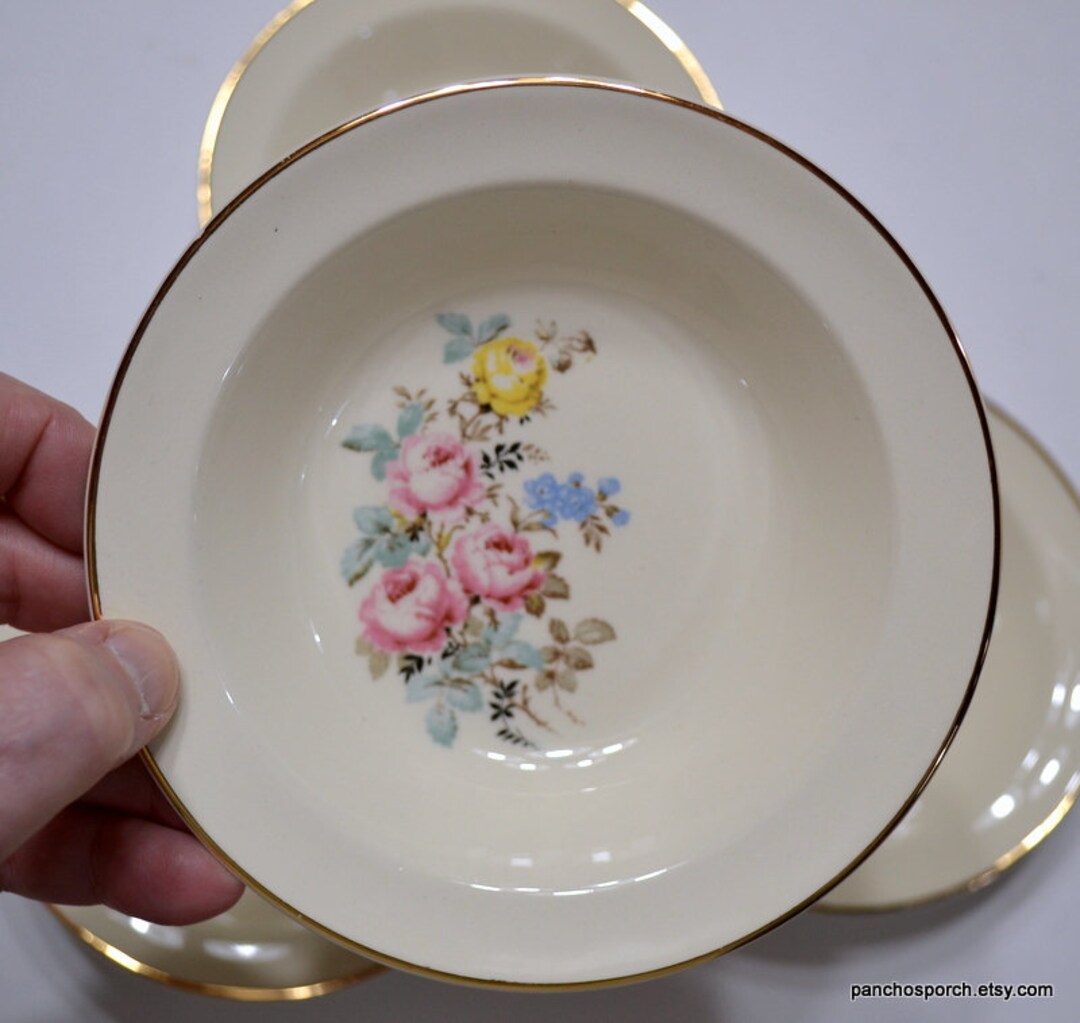 Vintage Taylor Smith Taylor Floral Fruit Bowl Set of 4 Pink Yellow ...
