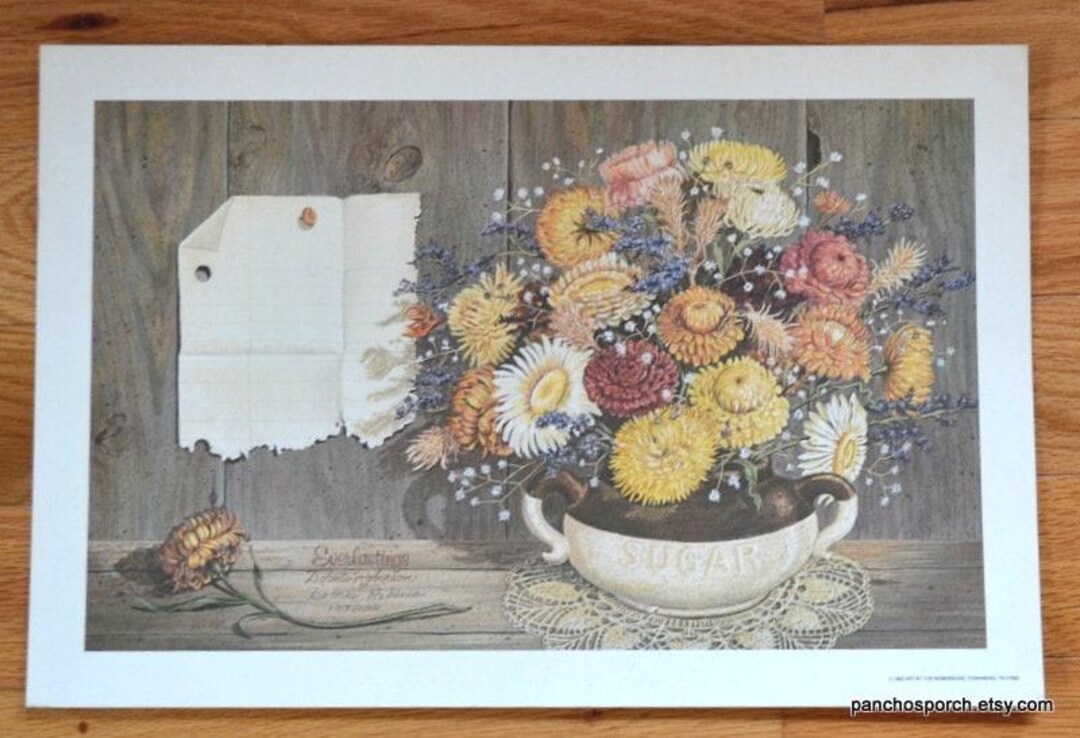 Vintage Signed Floral Art Print by Dolores Roberson: Rustic Still Life ...