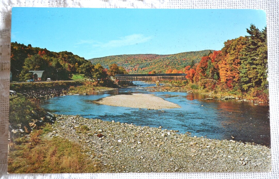 Vintage VERMONT Postcard Dummerston Covered Bridge Souvenir Unused Post ...