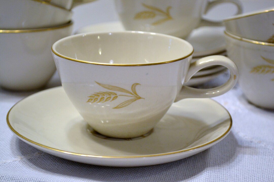 Vintage Bountiful by Knowles Cups and Saucers 14 Pcs 24k Gold Wheat ...