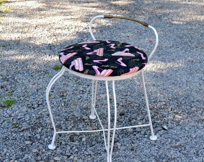 Vintage Metal Vanity Chair Stool White Metal Brass Insert Backrest ...