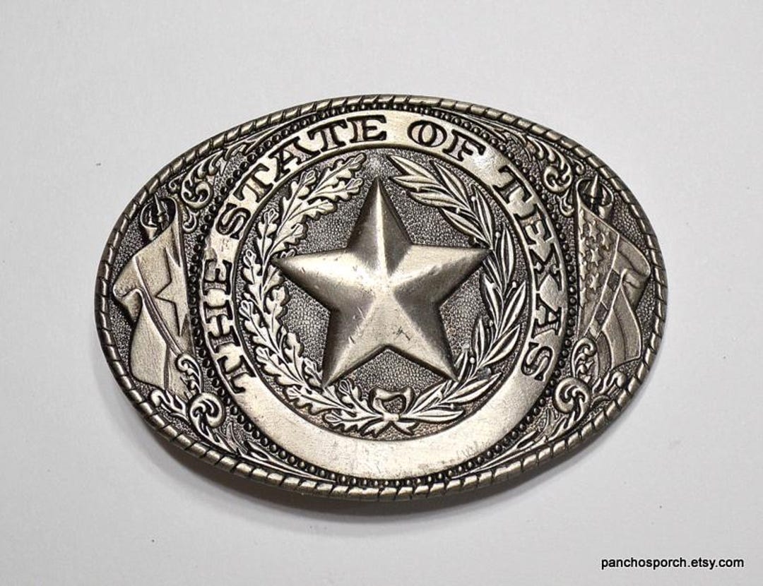 Vintage State of TEXAS Belt Buckle Star Flags Pewter 1981 Great ...