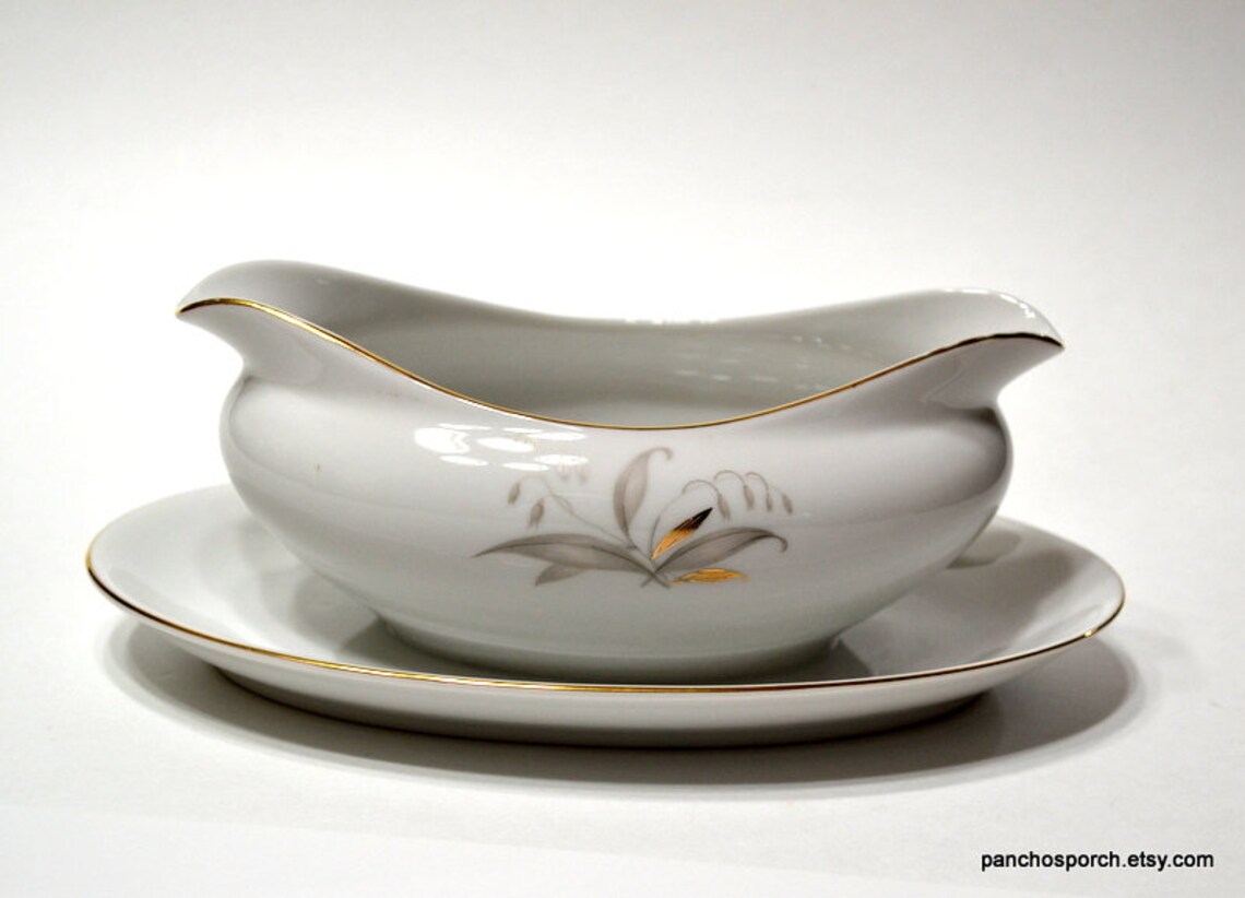 Vintage Kaysons Golden Rhapsody Gravy Boat: 1960s Gold Leaf Dinnerware ...