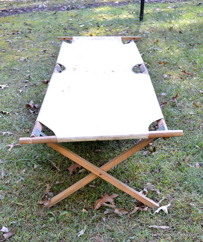 Vintage Folding Cot Wooden Frame Worn Canvas Fabric Military Cot Bed Camping Bed Rustic Primitive Day Bed Wood Frame Cot Panchosporch Etsy