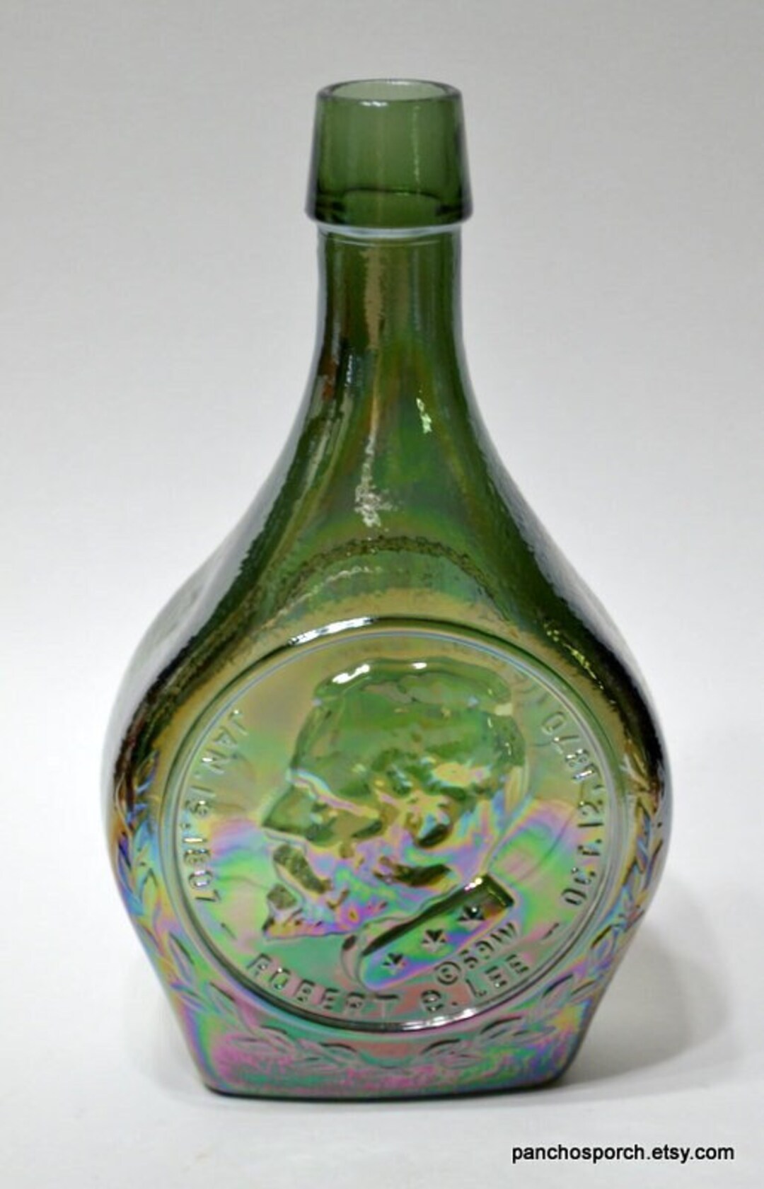 Vintage WHEATON Carnival Glass Decanter Bottle Robert E Lee Green Great ...