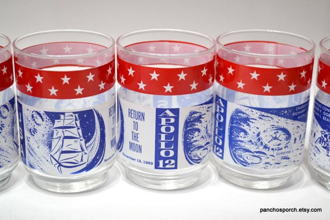 Vintage APOLLO 12 Glass Tumbler Set of 6 Commemorative NASA Space ...