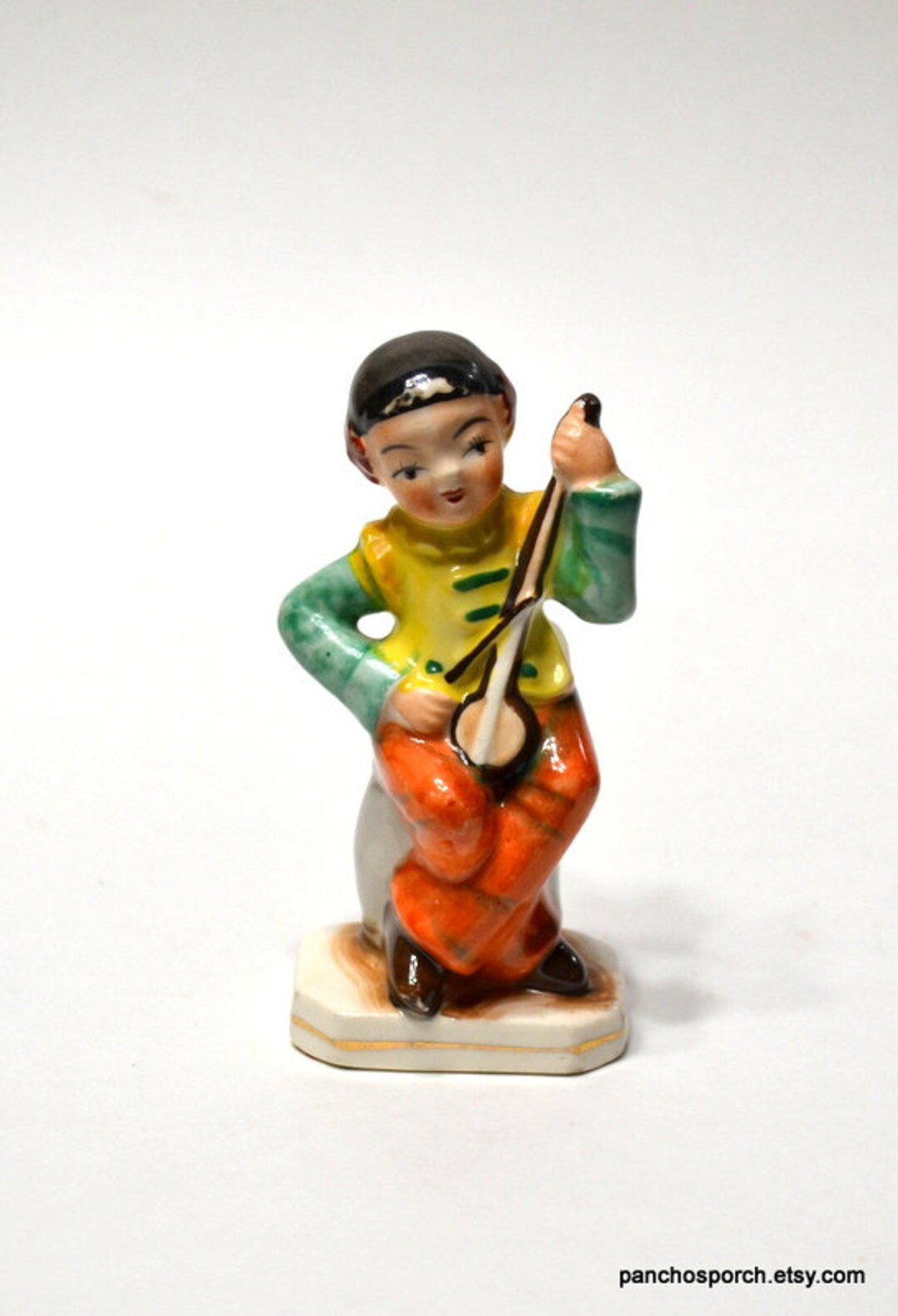 Vintage Asian Child Figurine Playing String Instrument Music Band ...