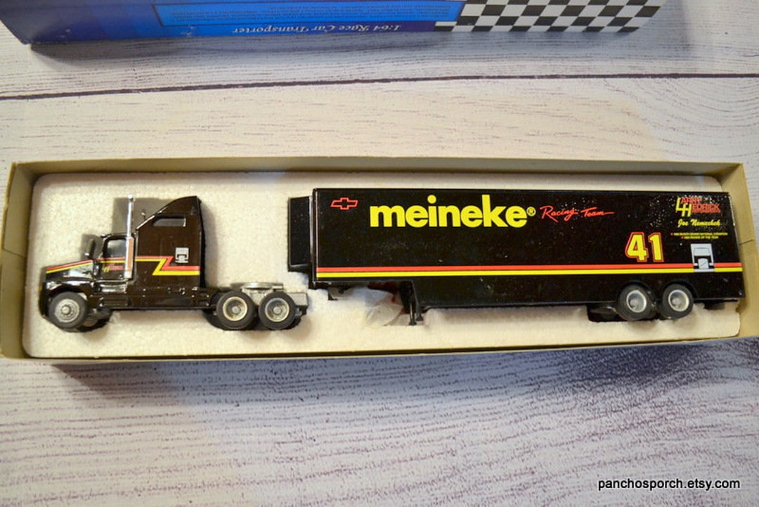 Vintage Joe Nemechek 41 Die Cast Metal Race Car Transporter Meineke 1: ...