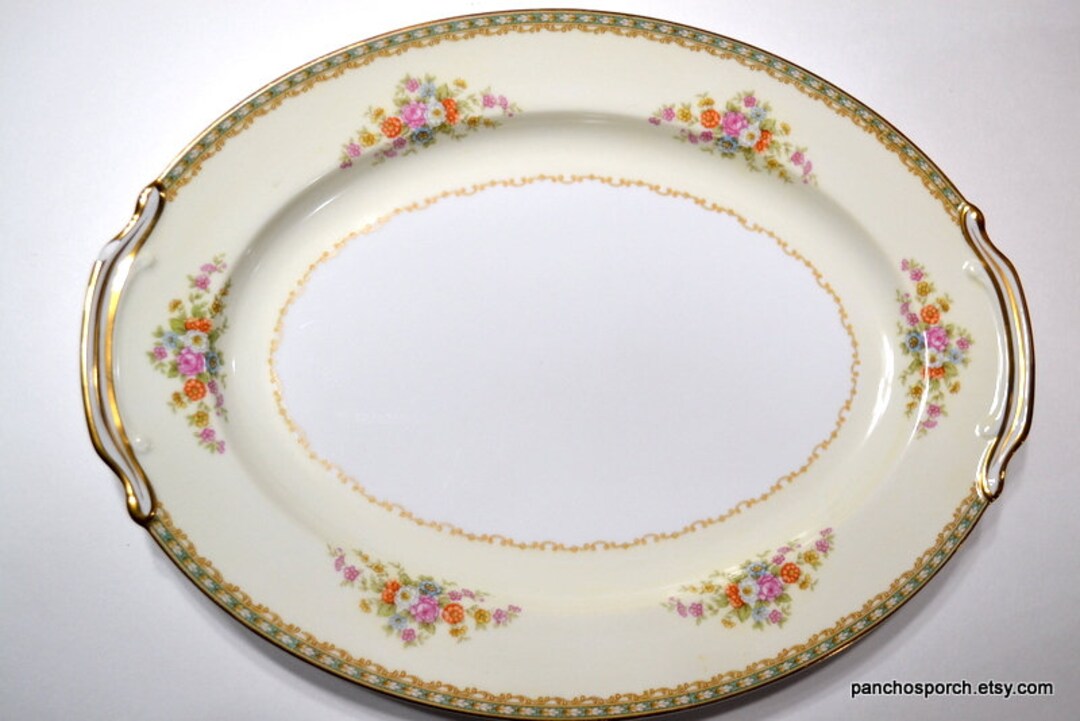 Vintage Noritake Ransdell Oval Platter 14 Inch CHIPPED Floral Gold Rim ...