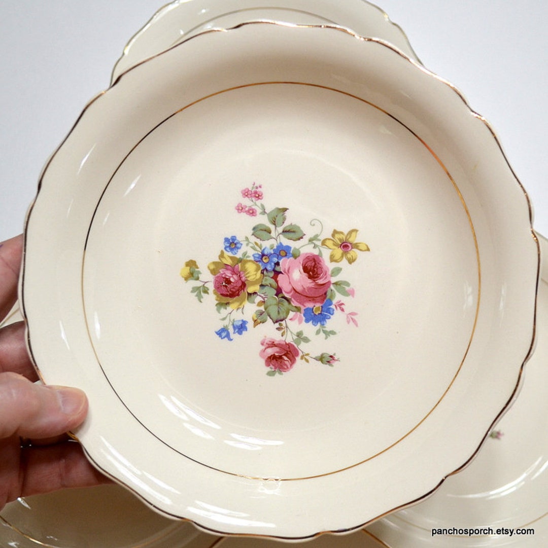 Vintage Floral Soup Bowls - Set of 4 Gold Trim Keystone China - Etsy