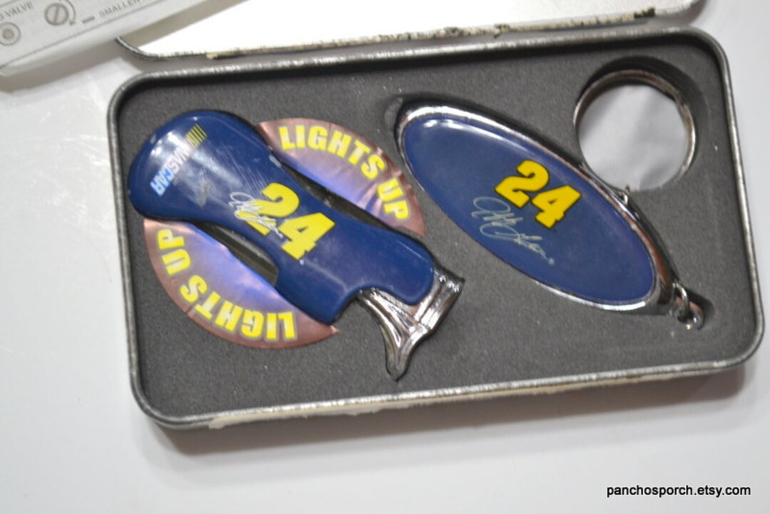 Vintage JEFF GORDON Keychain and Lighter Set Metal Tin Box Dupont ...