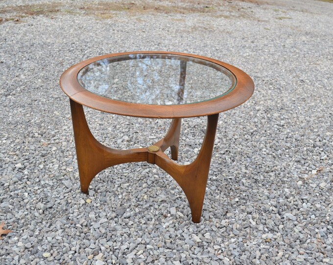 Mid Century Modern Lane End Table Round Walnut and Glass Panchosporch ...