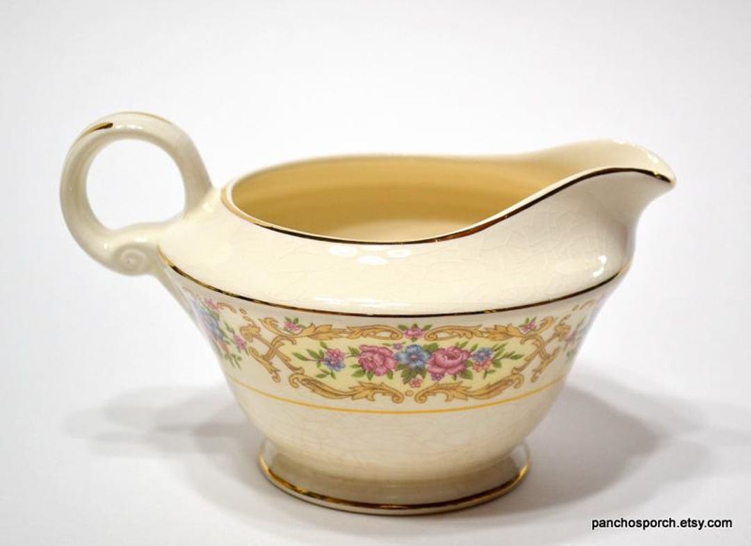 Vintage Edwin Knowles FLORAL Creamer Pitcher Pink Blue Flowers Scrolls ...