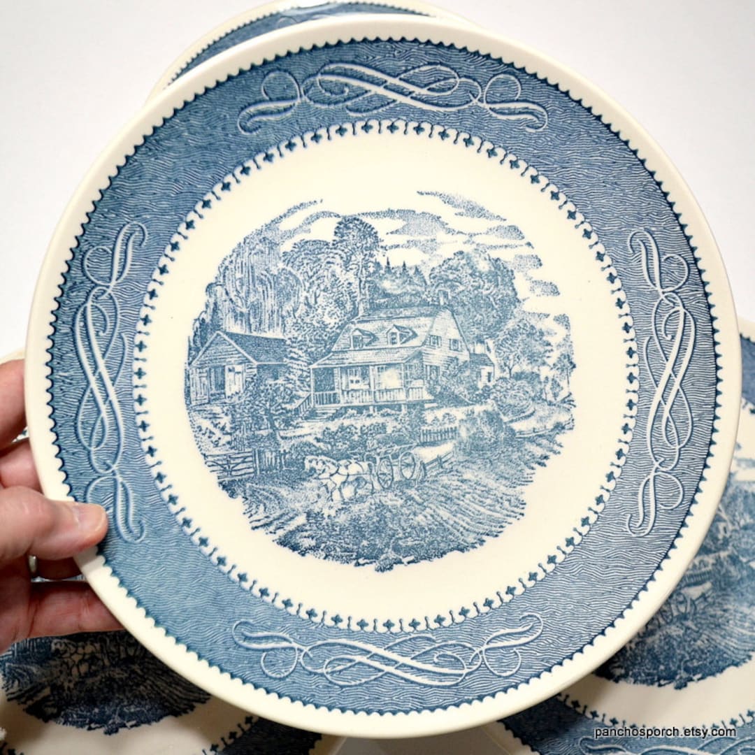 Vintage Taylor Currier & Ives Ironstone Plates: Cabin Homestead Scene ...