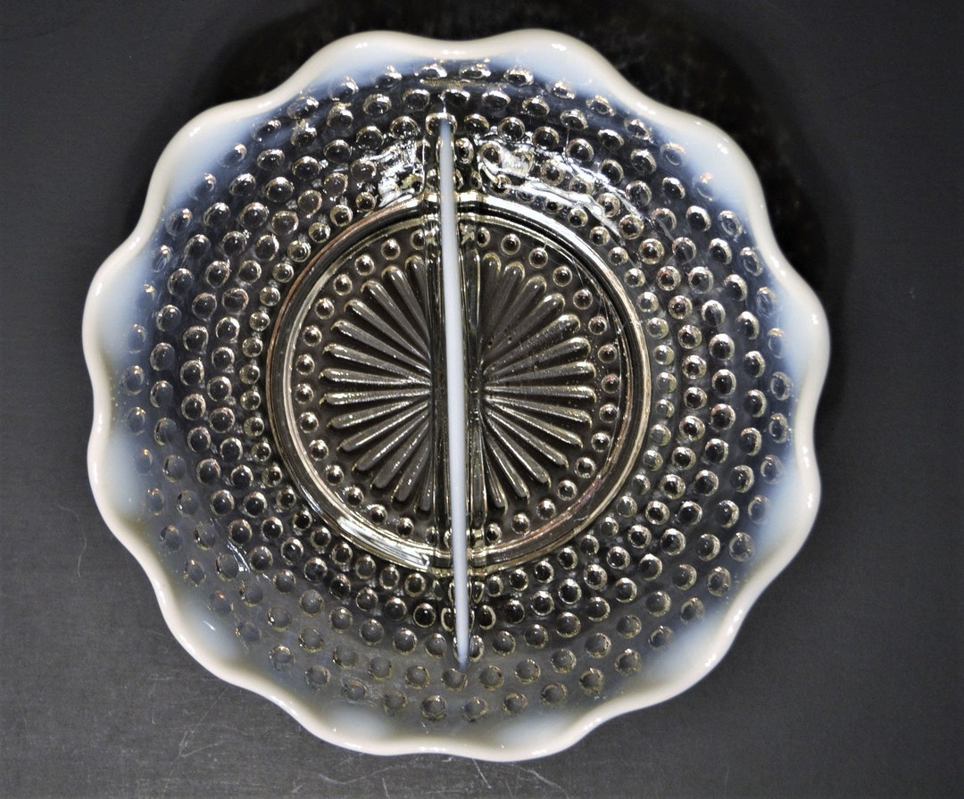 Vintage Moonstone Glass Divided Bowl Candy Dish Opalescent White ...