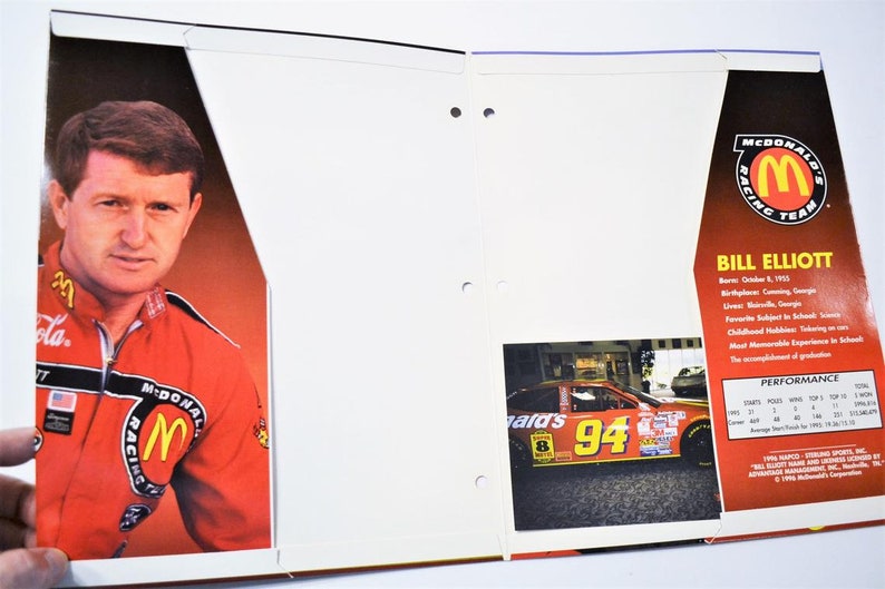 Vintage Bill Elliott NASCAR Folder: 1996 Napco Sterling Sports ...