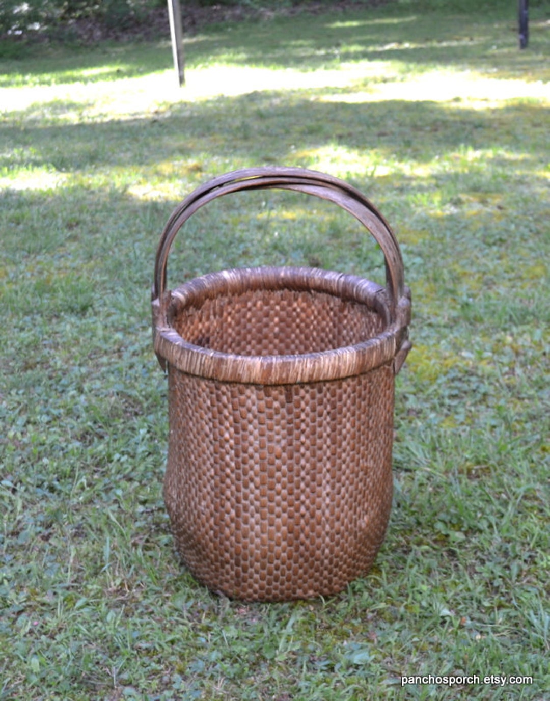 Vintage Large Asian Rice Gathering Basket Hand Woven Bentwood Handle ...